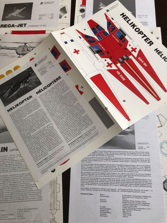 8 Bastelbogen: Rega, MD-11, Zeppelin, Airbus etc. (Neu (gemäss ...