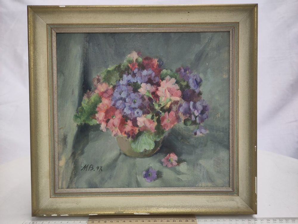 Blumen Ölgemälde Frühling Primel signiert gerahmt Vintage... | Kaufen auf Ricardo