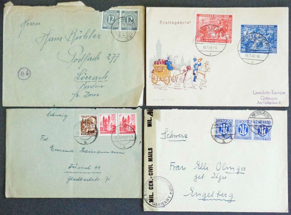 BESETZTES DEUTSCHLAND: 4 Poststücke aus 1946–1949 (Gebraucht) in Zürich ...