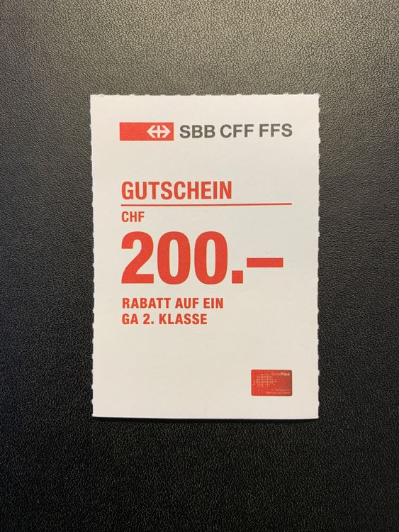 200 Fr. SBB Gutschein (Rabatt auf ein GA 2. Klasse) | Kaufen auf Ricardo