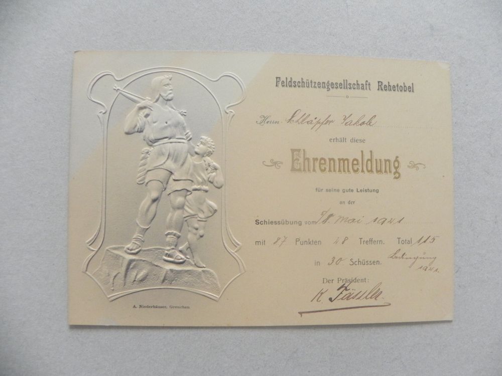 Karte Schützenfest Ehrenmeldung Rehetobel Appenzell 1921 (Gebraucht) in Siebnen für CHF 23 – mit ...