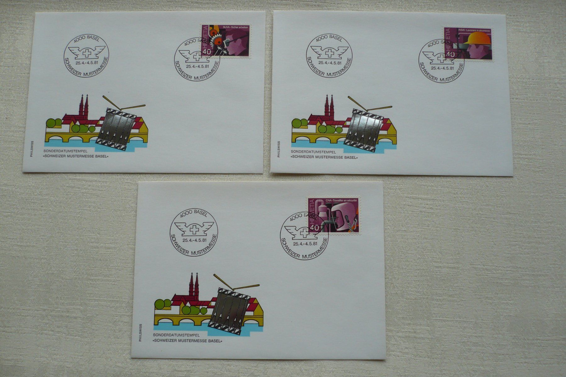 1981 3 Belege MUBA mit dem Satz SUVA SBK 614 - 616 (Gebraucht) in ...