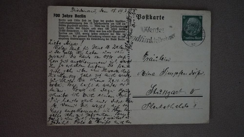 Alte Postkarte Berlin 1937 | Kaufen auf Ricardo