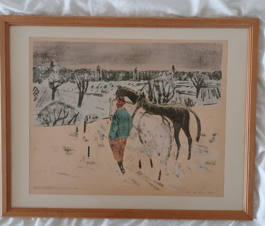 BILD . REITER MIT ZWEI PFERDE 1955 (Signiert) | Kaufen auf Ricardo