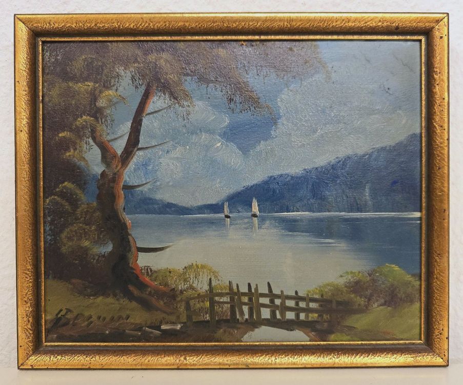 Bewölkte Seelandschaft mit Segelschiffen - signiert | Kaufen auf Ricardo