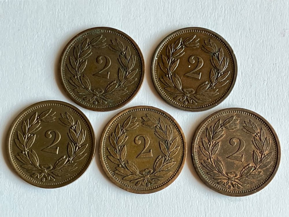 5 x 2 Rappenmünzen 1930 - 41 (Gebraucht) in untervaz für CHF 12 – mit Lieferung auf Ricardo kaufen