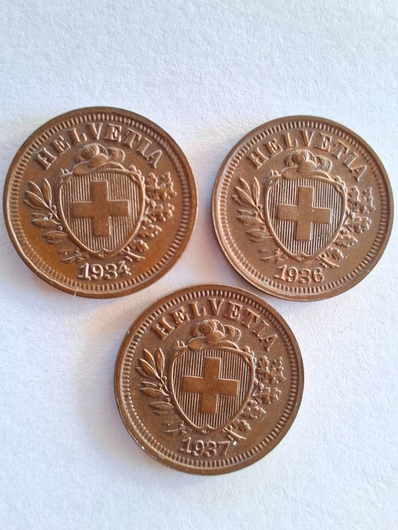 Münze 1 Rappen 1934 - 1936 - 1937 (Gebraucht) in Rheinfelden für CHF 7 – mit Lieferung auf ...