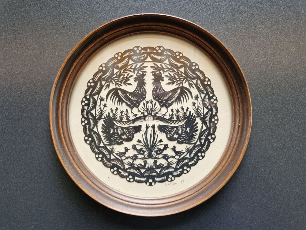 Scherenschnitt von H. Hänni 1989 Hahn und Hühner (Gebraucht) in ...