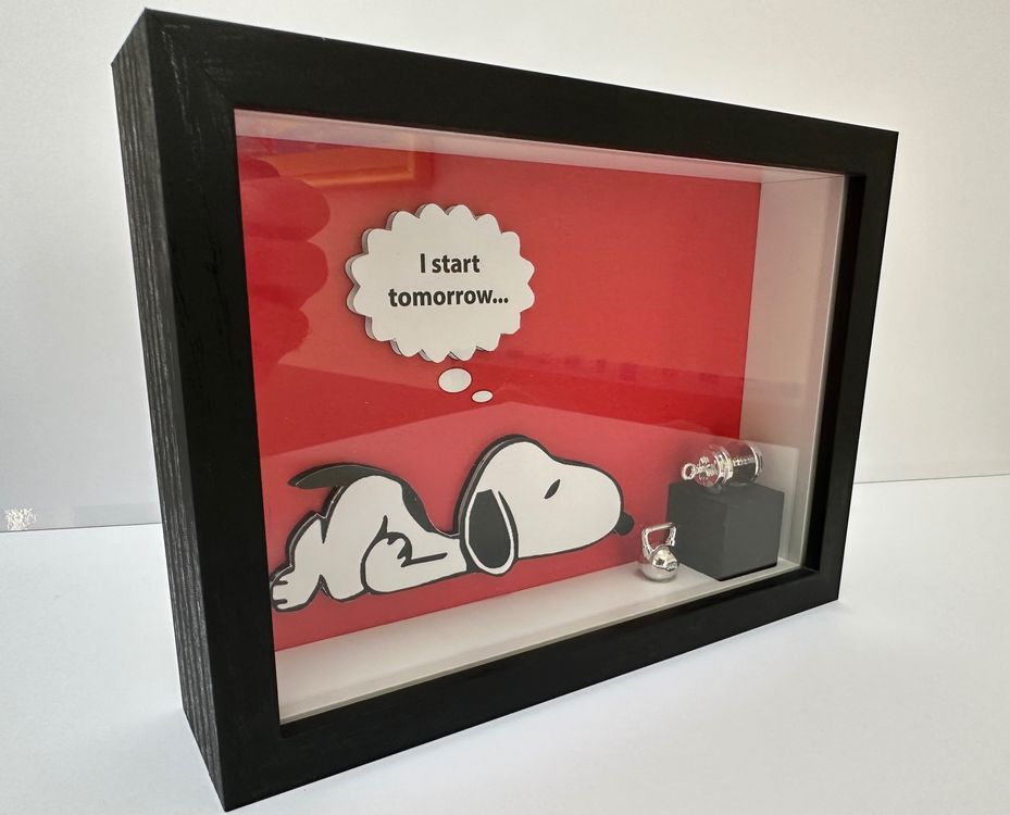 KeC: Snoopy “I start tomorrow”, 3D Bild, signiert, UNIKAT (Neu (gemäss ...