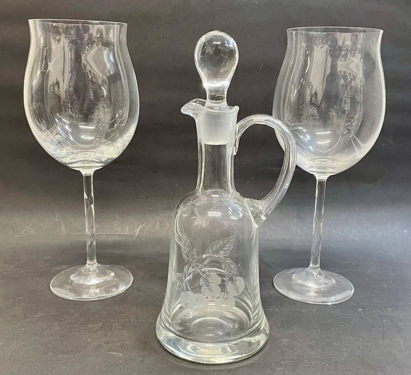 60er/70er Jahre Wein Karaffe mit 2x Kristall Weingläsern (Gebraucht) in ...