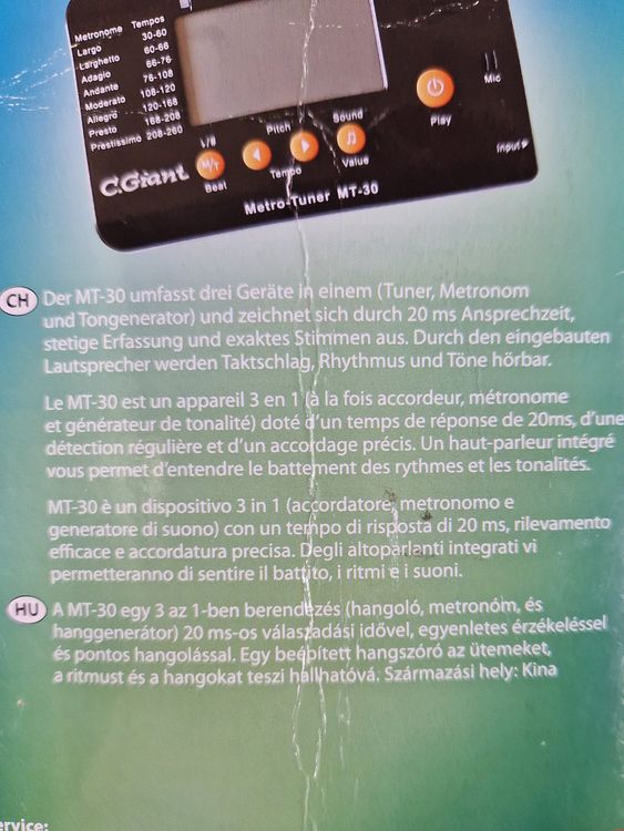 Stimmgerät Metro-Tuner MT-30 C. GIANT (Gebraucht) in Zollikofen für CHF ...