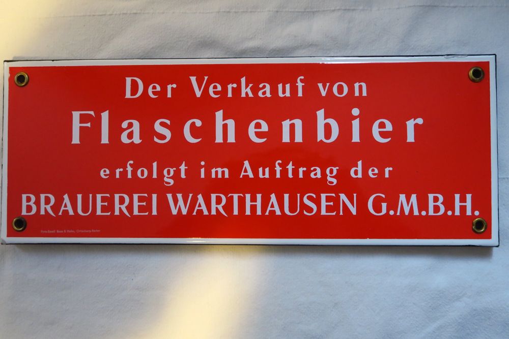 Emailschild Brauerei Warthausen G.M.B.H. Pyro Email Boss & H (Gebraucht ...
