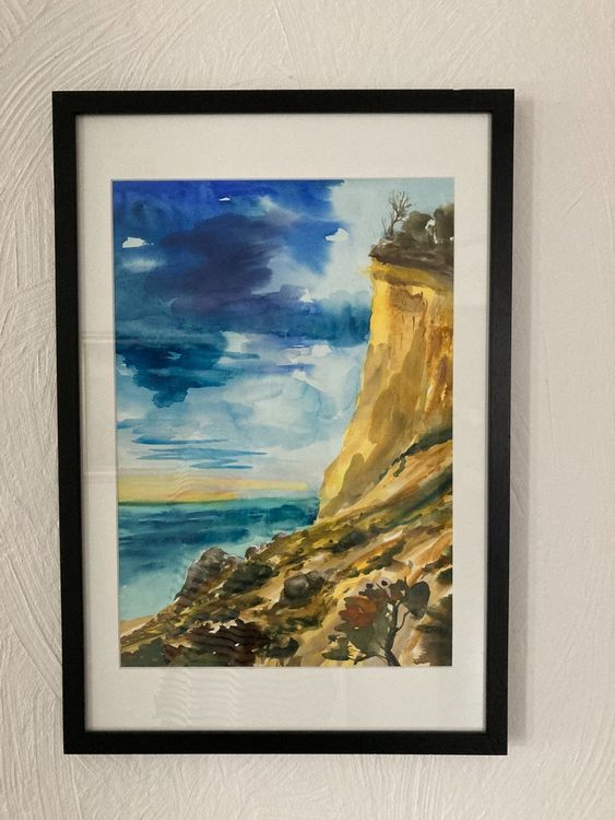 GEMÄLDE AQUARELL MEER KLIPPE LANDSCHAFT gerahmt/Glas | Kaufen auf Ricardo