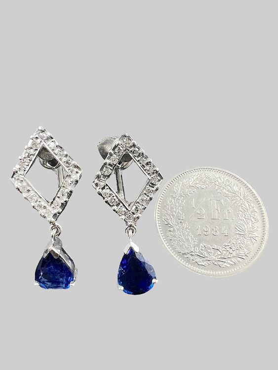 Saphir 1.2c und Diamanten 0.2c Ohrclip 18k Weissgold *S866 (Gebraucht ...
