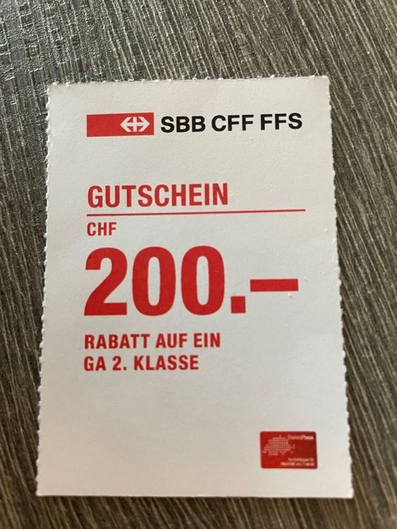 Gutschein SBB GA 2. Klasse - 200 CHF (Gebraucht) in Chur für CHF 52 – mit Lieferung auf Ricardo ...