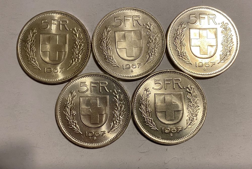 5x 5 Franken 1967 B Silbermünzen (Gebraucht) in Schönenberg für CHF 43 – mit Lieferung auf ...
