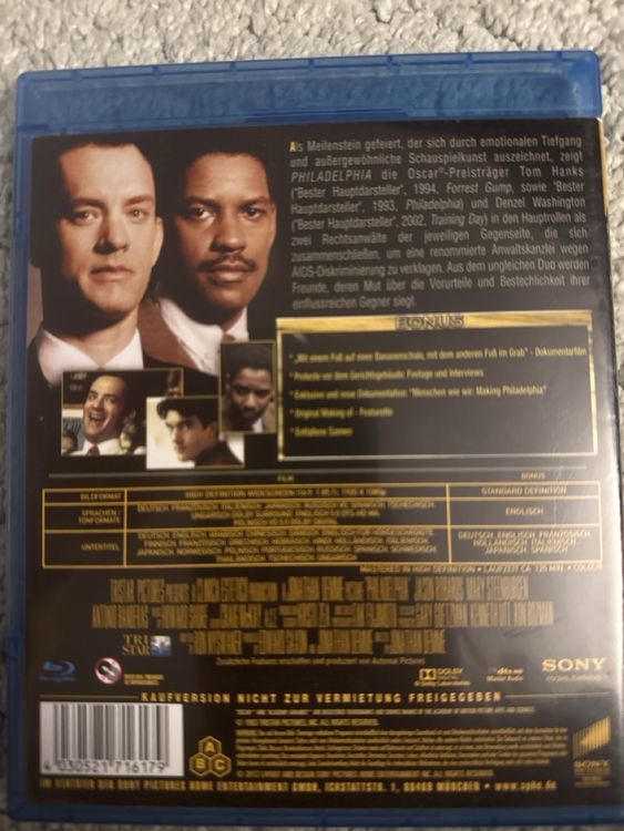 Philadelphia Blu-ray mit Tom Hanks & Denzel Washington (Gebraucht) in ...