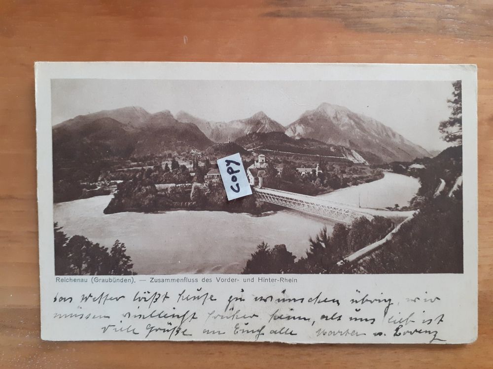 Reichenau Graubünden Vorder Hinter Rhein Brücke AK gel 1921 | Kaufen ...