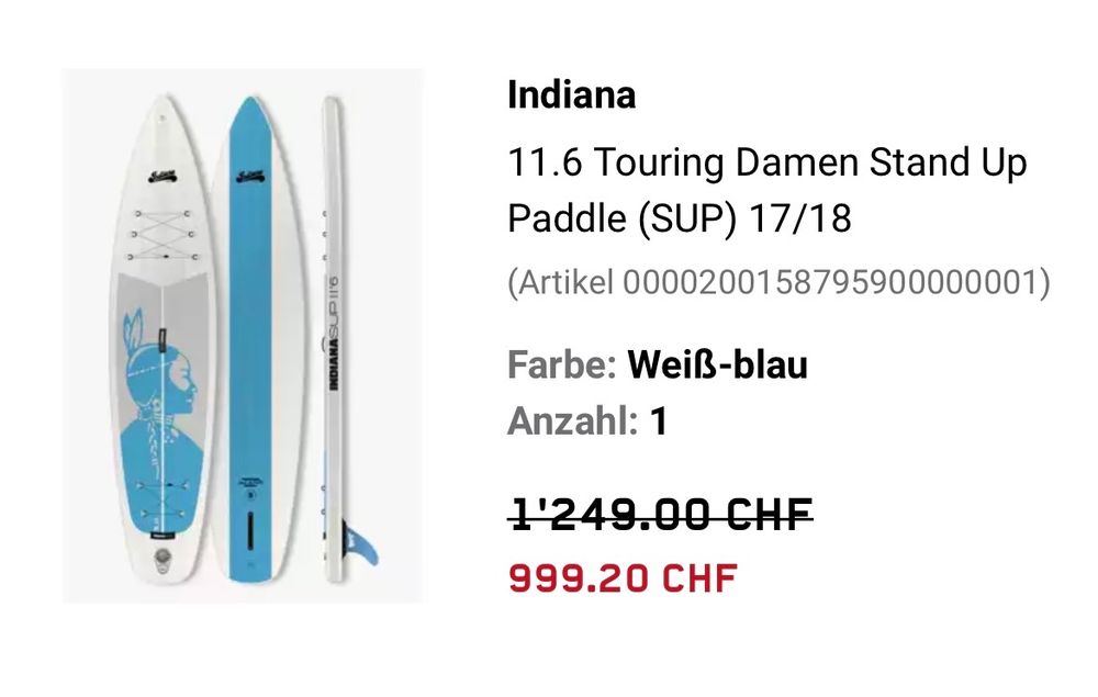 SUP Indiana mit Paddel | Kaufen auf Ricardo