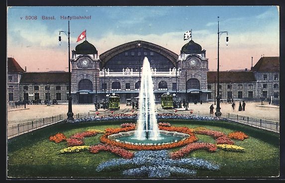 AK Basel, Hauptbahnhof mit Springbrunnen (Gebraucht) in Berlin für CHF ...