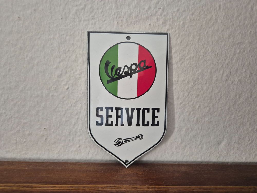 Emailschild Vespa Roller Service Werkstatt Emaille Schild (Neu (gemäss ...