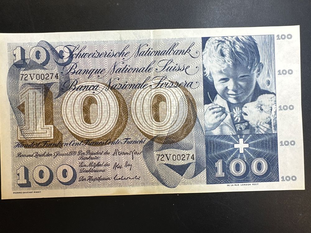 100 Fr.-Note Schweiz 1970 (Gebraucht) in Herisau für CHF 22 – mit ...