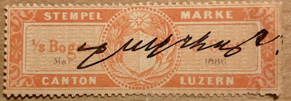 Stempelmarke Canton Luzern 1886 - Fiskalmarke (Defekt) in Hunzenschwil ...