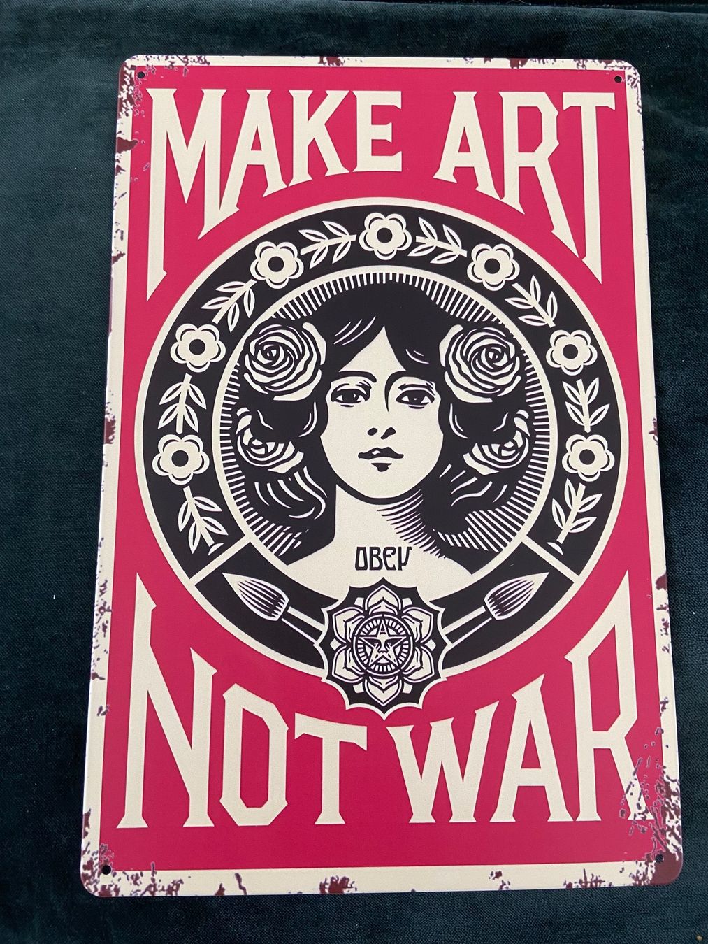 Blechschild Obey Make Art Not War used-look Blumenmädchen (Neu und ...