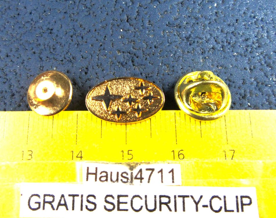 SUBARU AUTO LOGO PIN GEPRÄGT KLEIN-FEIN GOLDIG SECURITY-CLIP (Gebraucht ...