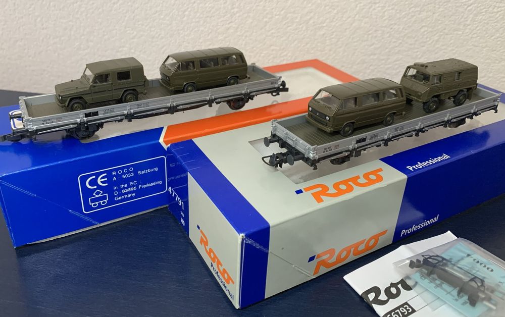 ROCO 2x différents Ks CFF chargés 4x véhicules ARMEE SUISSE (Neu ...
