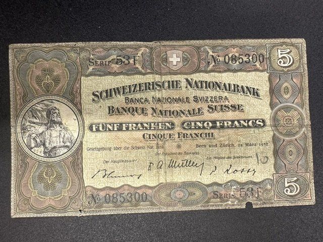 5 Fr.-Note Schweiz 1952 (Gebraucht) in Herisau für CHF 5 – mit ...