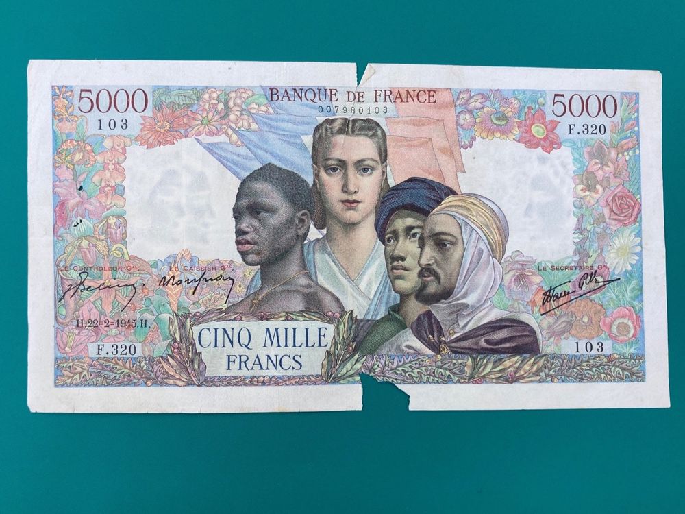 2 Billet de 5000 Francs 1945 (Gebraucht) in Lumino für CHF 82 – mit ...