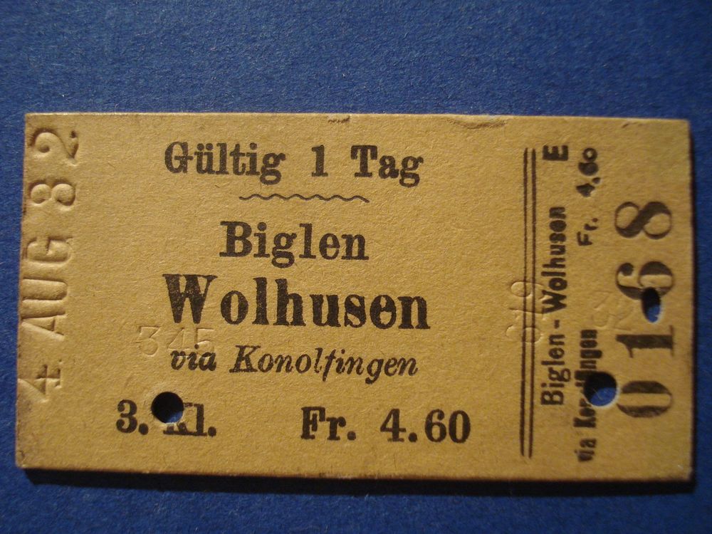 SBB - 4.8.1932 - BIGLEN - WOLHUSEN - 3.Klasse (Gebraucht) in Biel/Bienne für CHF 22 – mit ...