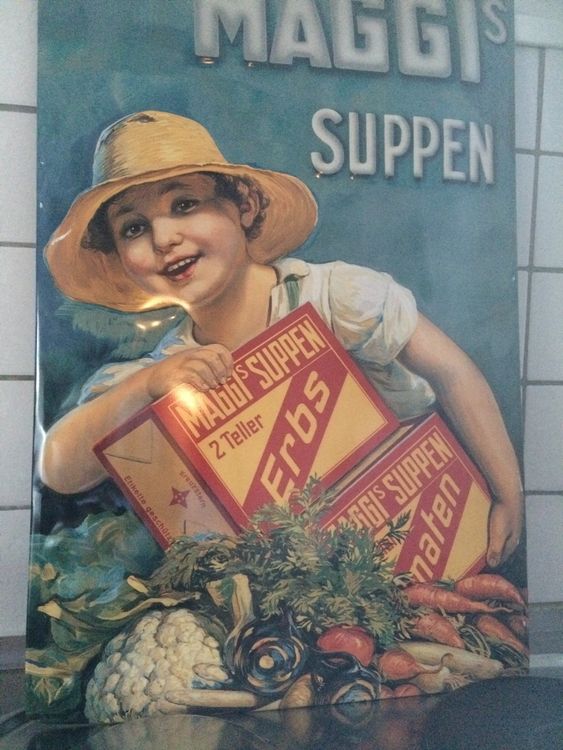 EIN MAGGI - WERBE - BLECH-SCHILD/GLÄNZENDES SUJET / FAST NEU (Neu ...