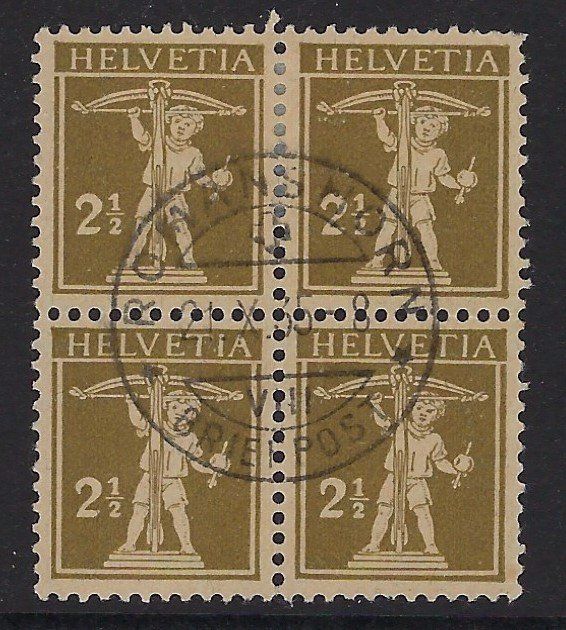 1927 Tellknabe 4er-Block gest. ʘ ZNr. 169 mit Abart (Gebraucht) in Wädenswil für CHF 3.5 – mit ...