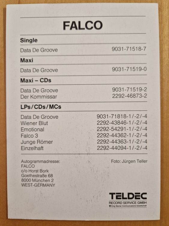 Falco, Original Autogramm auf Karte in Farbe (Gebraucht) in Salmsach ...