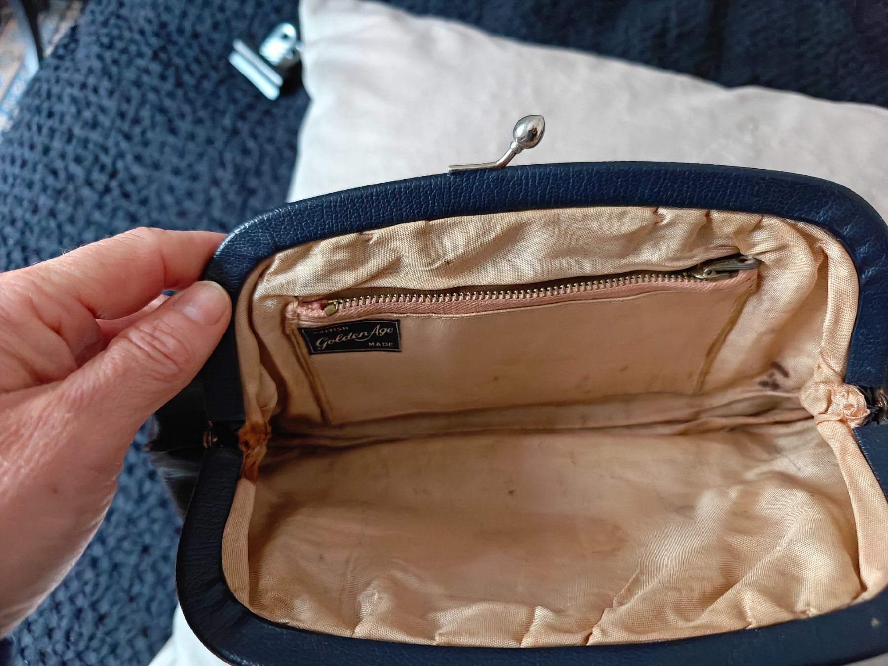 British Golden Age vintage vachetta leather kisslock clutch (Gebraucht ...