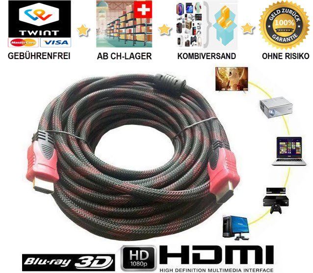 15M TV LCD HDMI Ferrit Kabel PS3 HD LCD Monitorkabel Monitor (Neu und ...