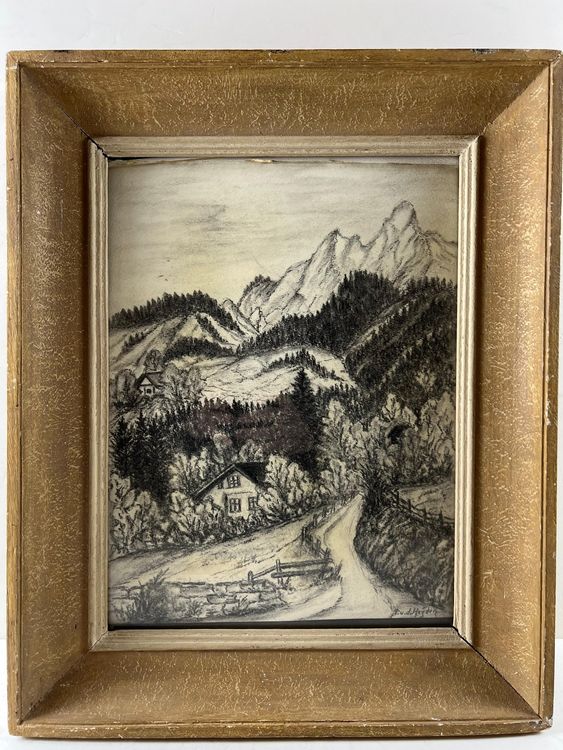 Sehr Alte Berglandschaft Zeichnung Handsigniert. | Kaufen auf Ricardo