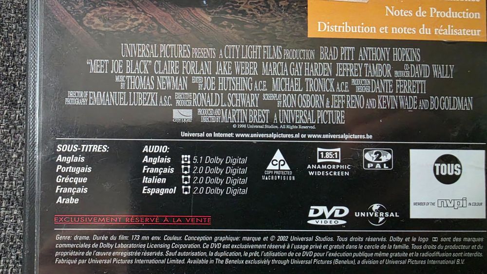 Rencontre avec Joe Black - Brad Pitt (D'occasion) à Bionnens pour CHF 3 ...