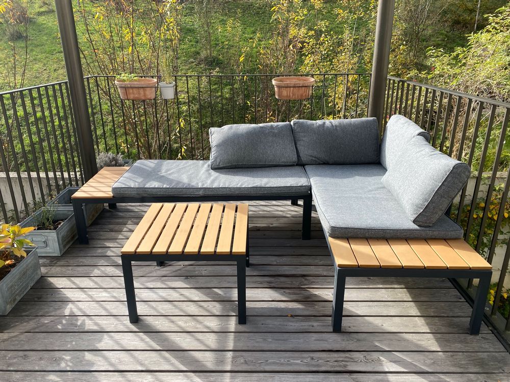 gartenmöbel set:2 sofas+tisch loft industry metal/holz grau (Gebraucht ...