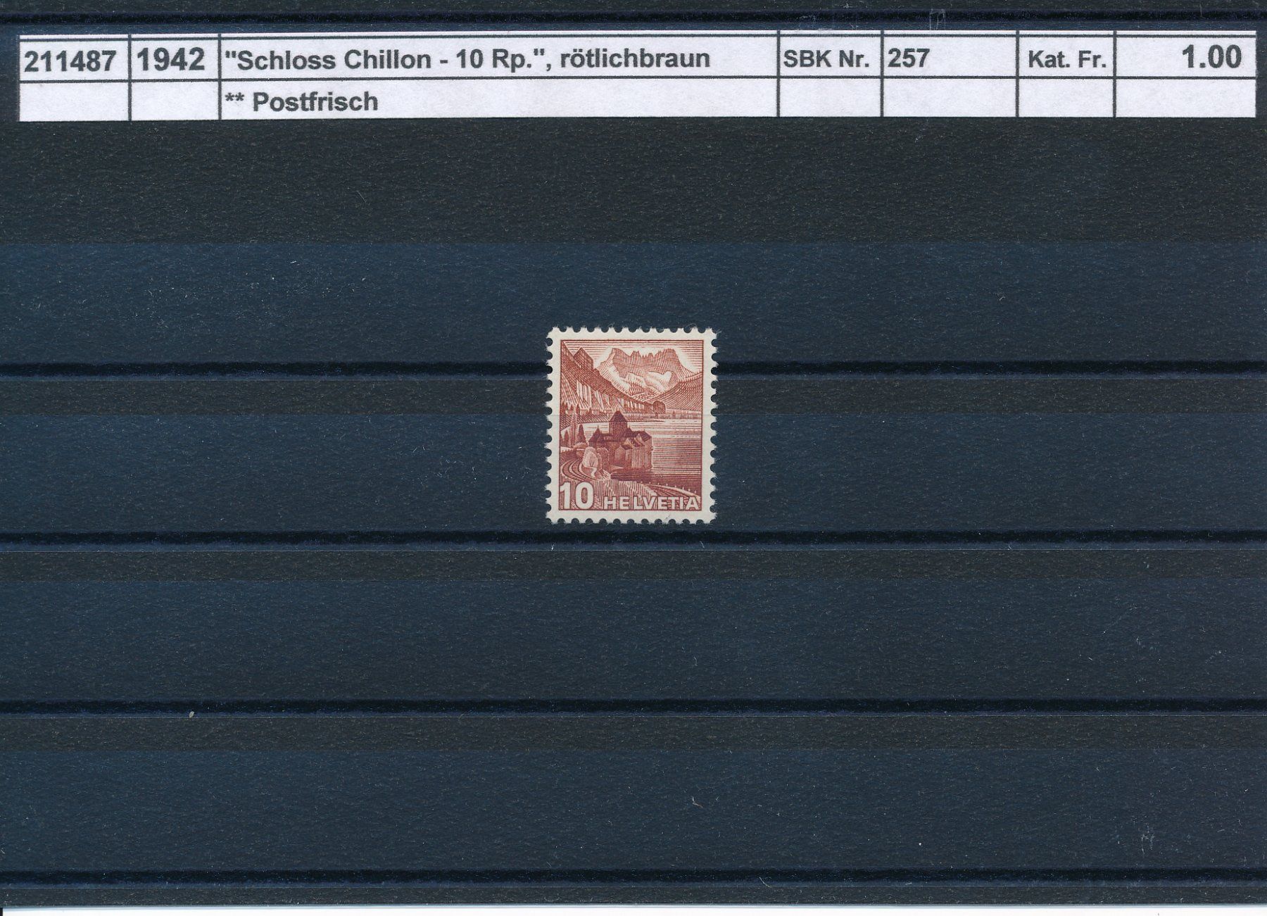 1942 "Schloss Chillon - 10 Rp," rötlichbraun, ** postfrisch (Neu (gemäss Beschreibung)) in ...