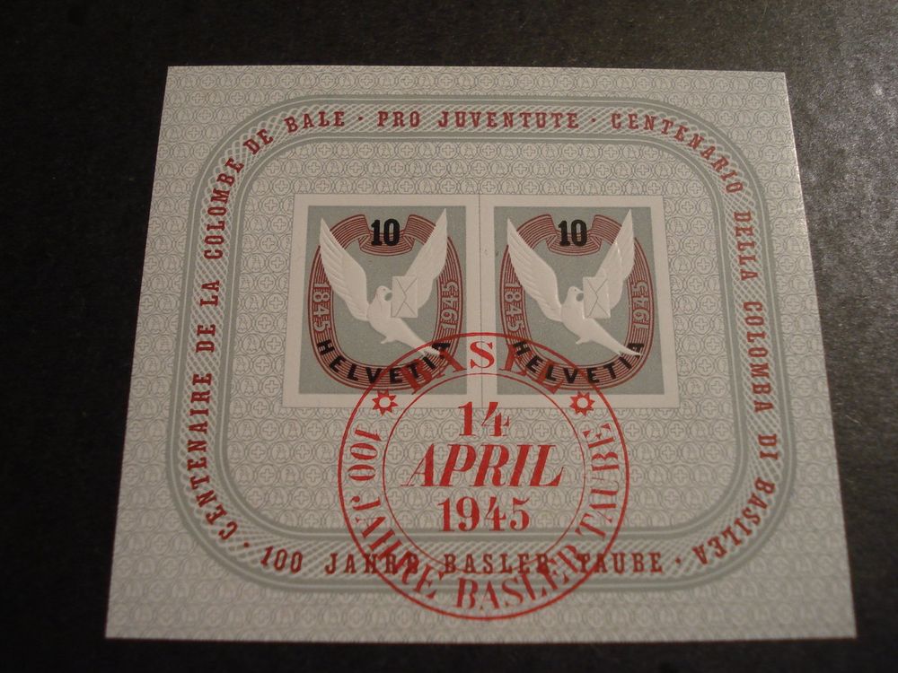 Block Basler Taube 1945, Roter Sonder-Ersttag-Stempel (Gebraucht) in ...