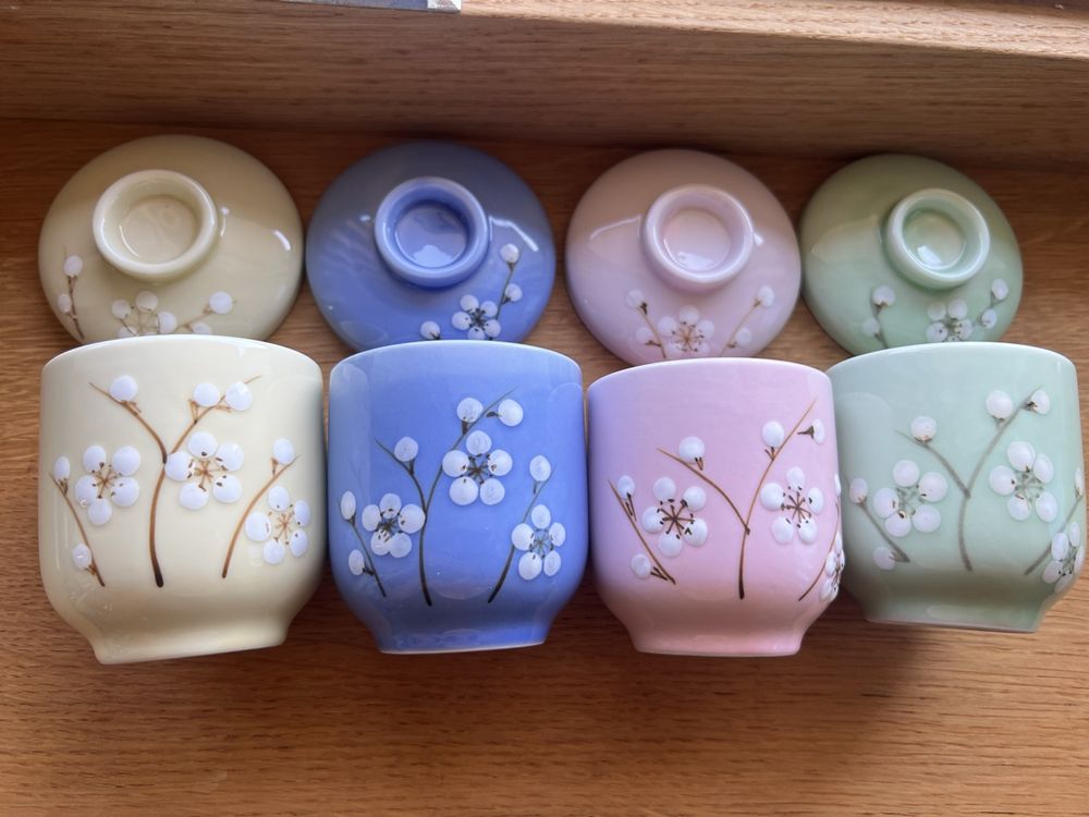 Japanese Silea Porcelain Gaiwan Lidded Tea Cups Hand Painted (Neu ...