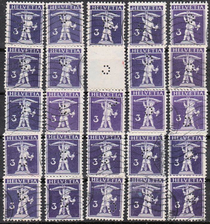 Perfin, 25 Marken gestempelt (Gebraucht) in Basel für CHF 3 – mit ...