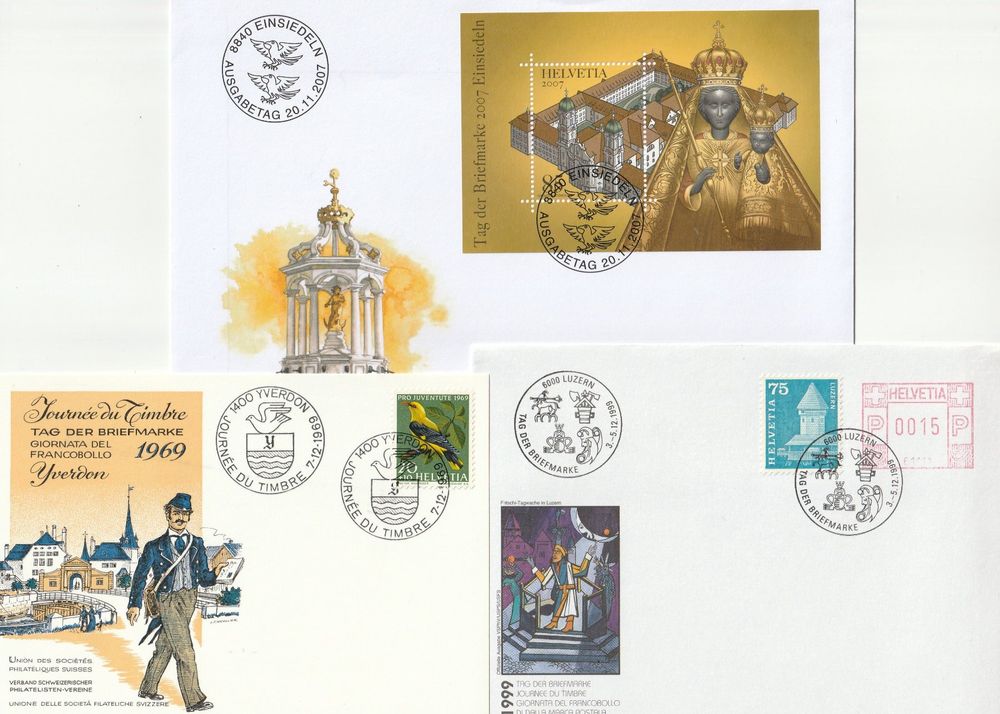 3 x Tag der Briefmarke auf Sonderumschlag, 1969, 99 und 2007 (Gebraucht ...
