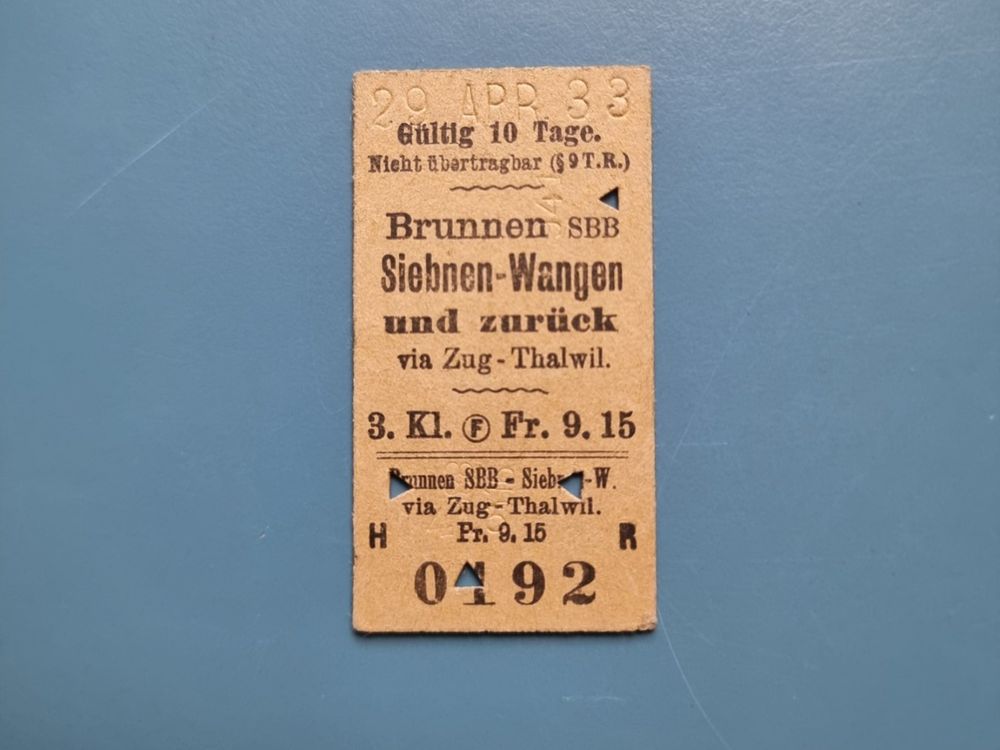 Billet Brunnen- Siebnen- Wagen 1933 (Gebraucht) in Birrwil für CHF 20 – mit Lieferung auf ...