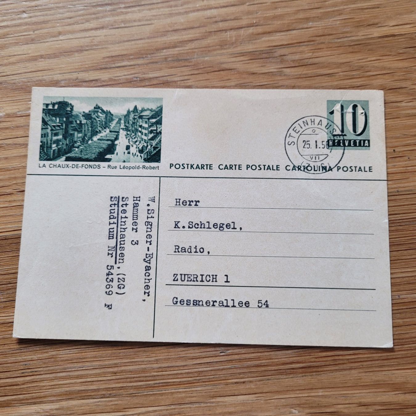 GS Post Karte La Chaux De Fonds Steinhausen 1956 (Gebraucht) in Biel ...