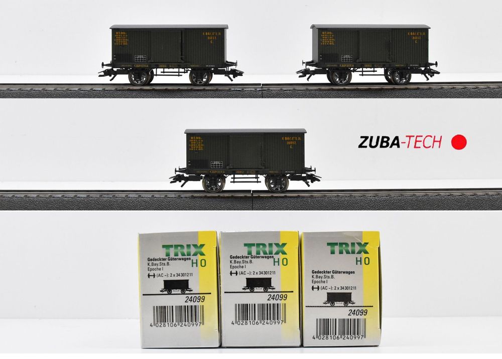 3x Trix 24099 Güterwagen K.Bay.Sts.B H0 GS mit OVP (Gebraucht) in St ...