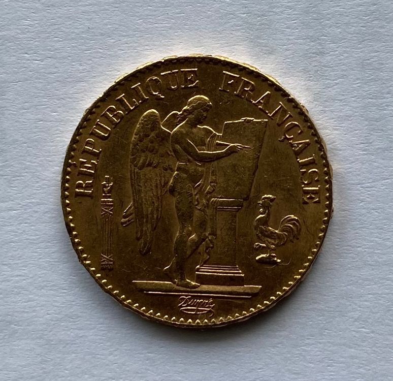 Französische Goldmünze 20 Francs 1998, Engel mit Harfe (Neu und ...